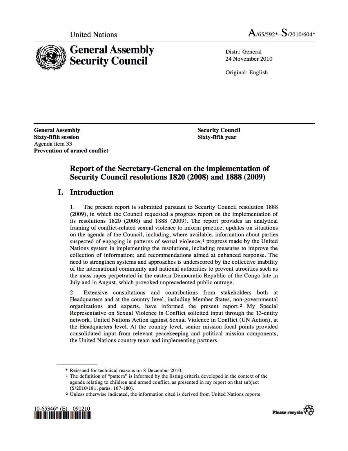 Report Of The Secretary General On The Implementation Of Security